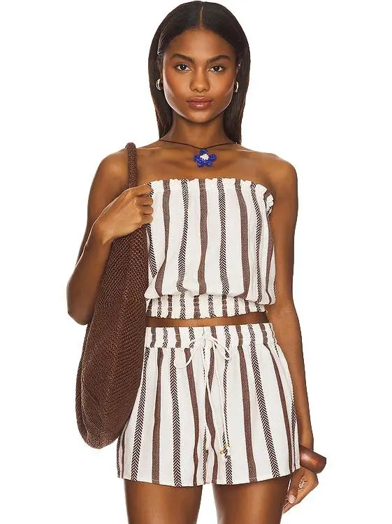 BOBI Strapless Striped Crop Top - Tiki Stripe