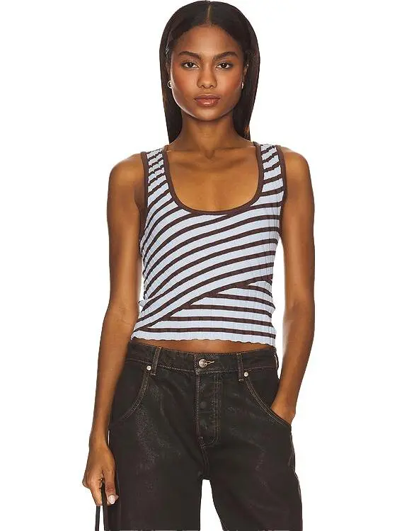 SOVERE / Solene Stripe Knit Top - Brown & Blue