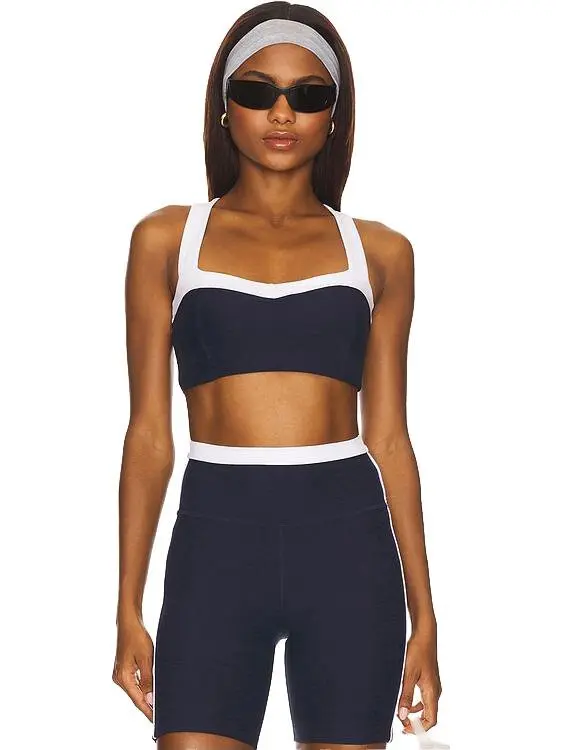 Beyond Yoga Spacedye Trophy Sports Bra In Navy - Nocturnal Navy & Cloud White