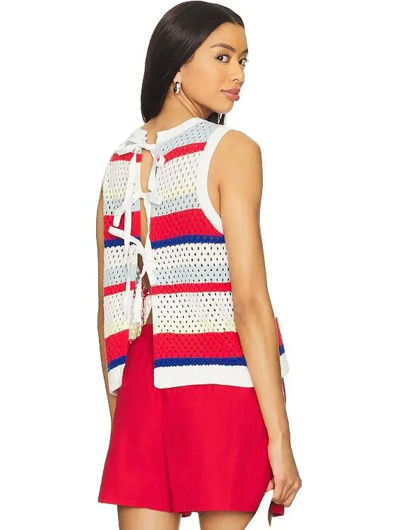 Sundry Stripe Tank Sweater - Bright Coral
