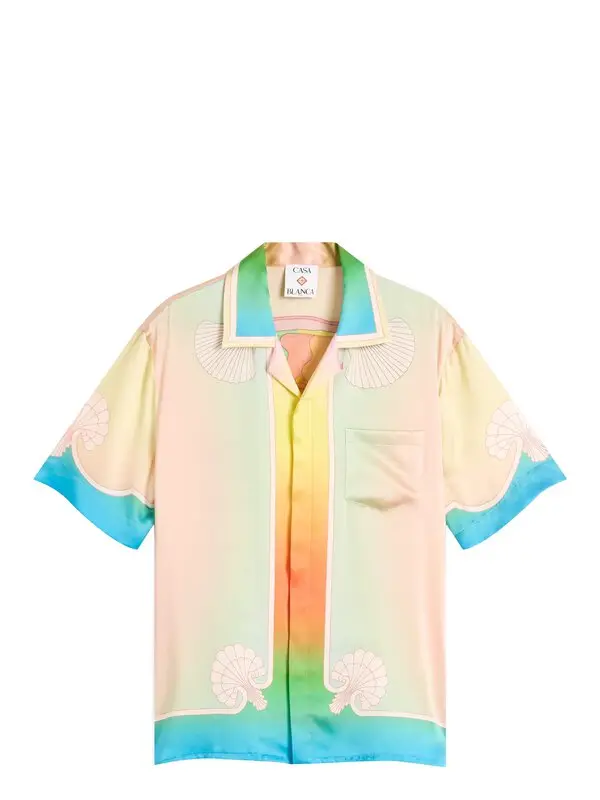 Casablanca Cuban Collar Short Sleeve Patterned Silk Shirt - Green
