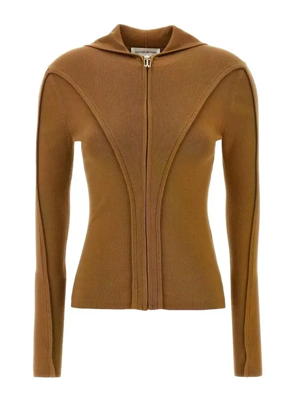 Victoria Beckham Zip-front Hoodie - Brown