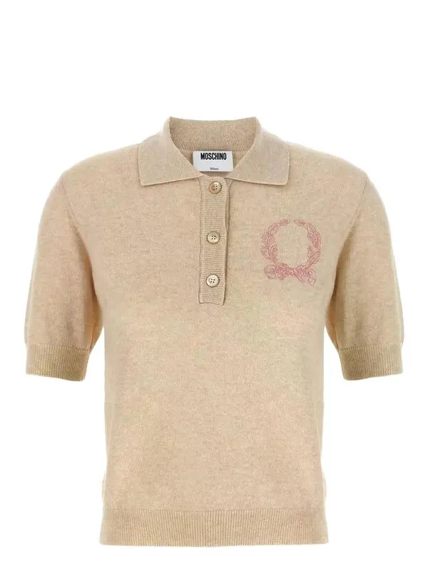 Moschino Embroidered Knitted Polo Top - Neutrals