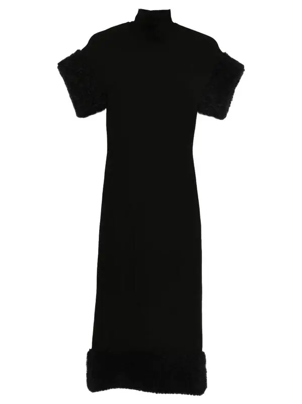 Moschino Faux Fur-trimmed Turtleneck Midi Dress - Black