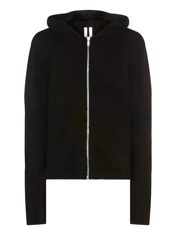 Rick Owens Hooded Ribbed Zip-up Hoodie - Black
