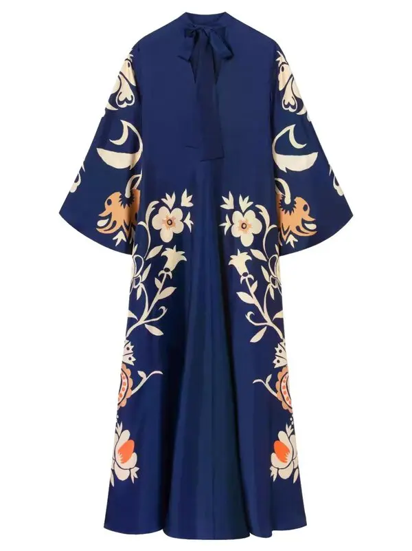 La DoubleJ Floral-print Bell-sleeve Maxi Dress - Blue