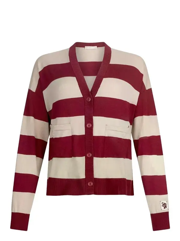 Liu Jo Striped Patch Embellished Cardigan - Red