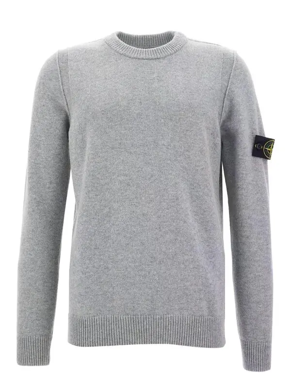 Stone Island Crew-neck Sweater With Logo Badge - Grey