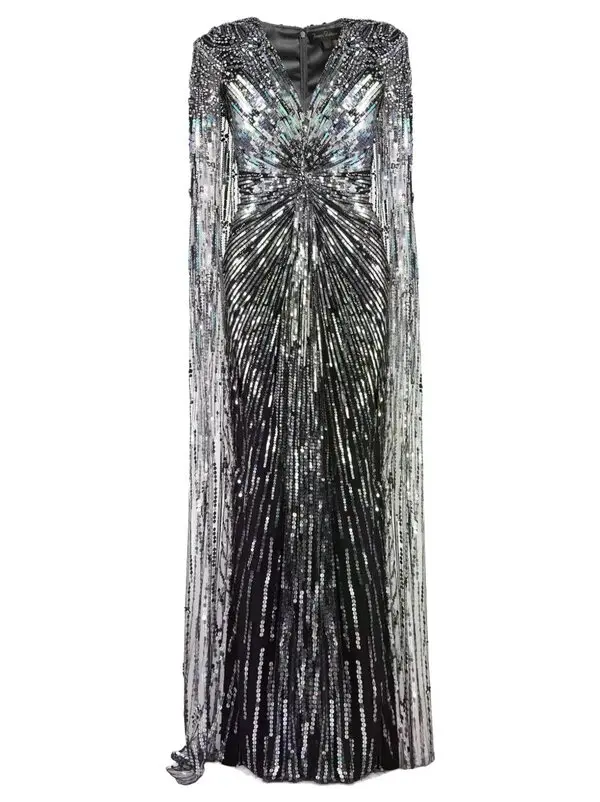 Jenny Packham Sequin-embellished Cape Maxi Dress - Black
