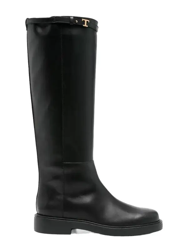TOD'S Leather T-buckle Knee-high Boots - Black