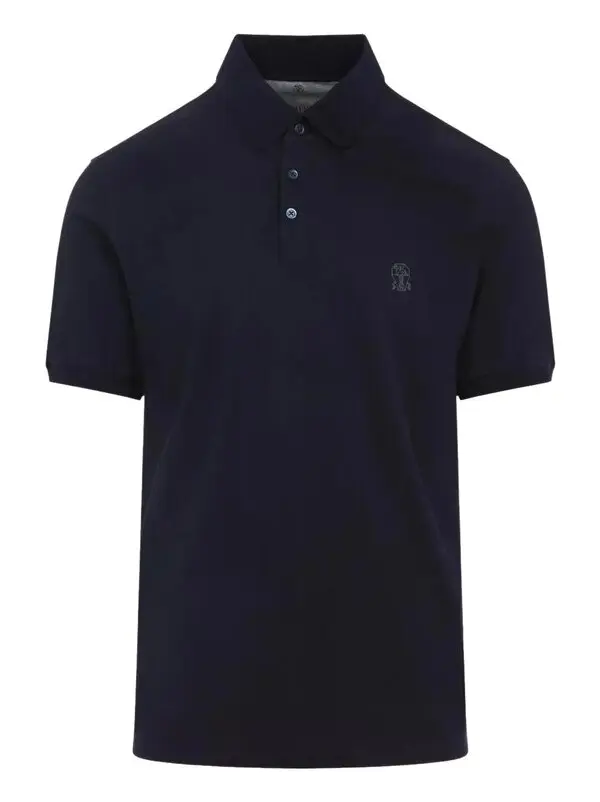 Brunello Cucinelli Embroidered Cotton Polo Shirt - Blue