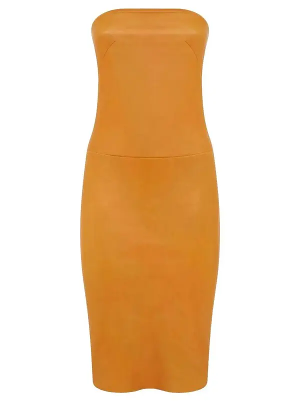 Stouls Monica 25 Strapless Leather Midi Dress - Orange
