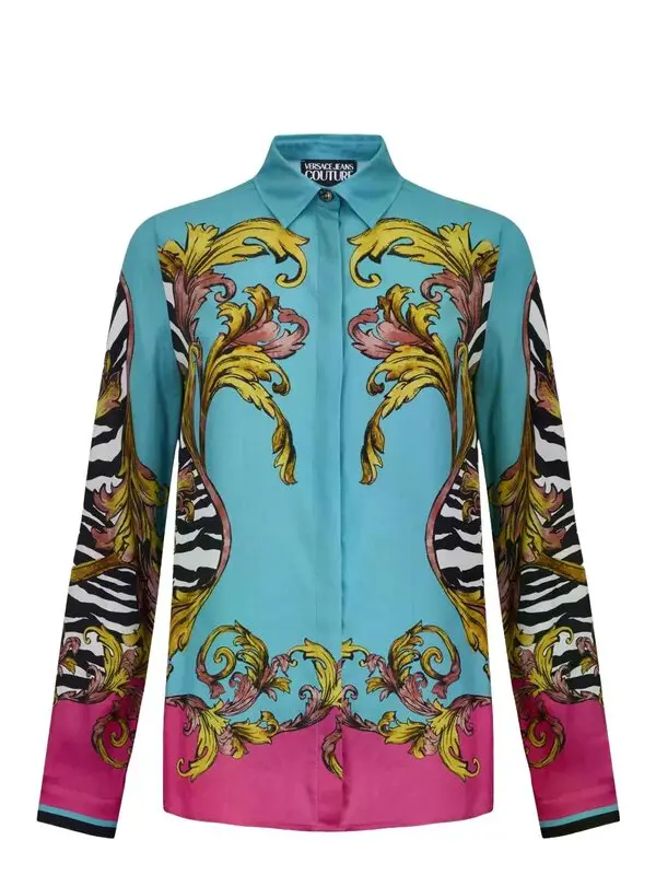 Versace Baroque-print Button-up Shirt - Blue