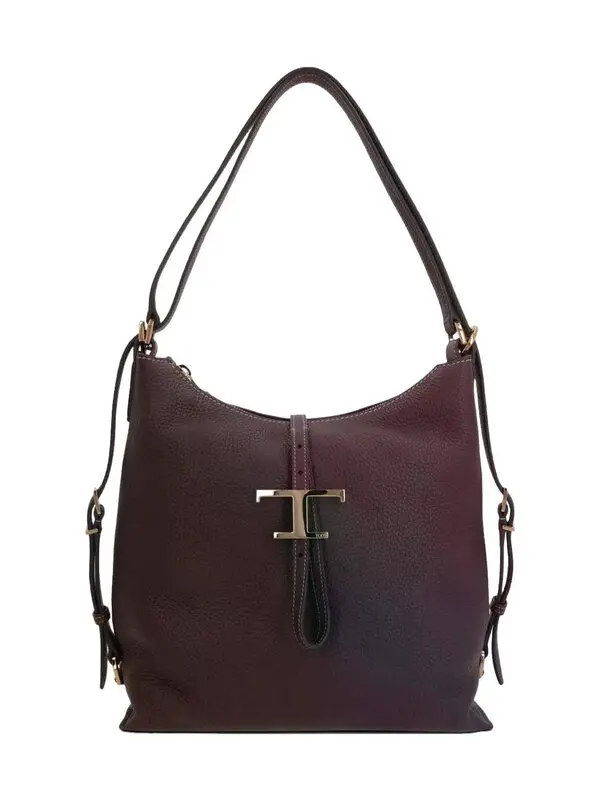 TOD'S T Timeless Grained Leather Shoulder Bag - Brown