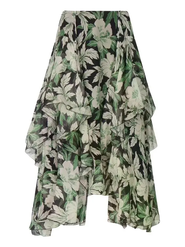 Loewe Floral-print Ruffled Skirt - Green