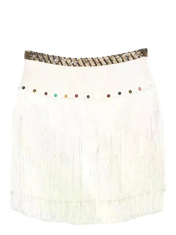 BODE Raffle Beaded Fringe Mini Skirt - Neutrals