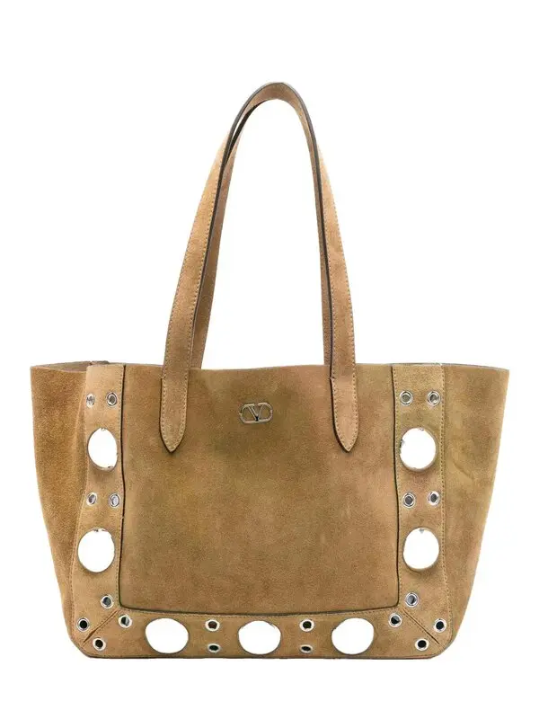 Valentino Garavani Nellcôte Eyelet-embellished Tote Bag - Neutrals
