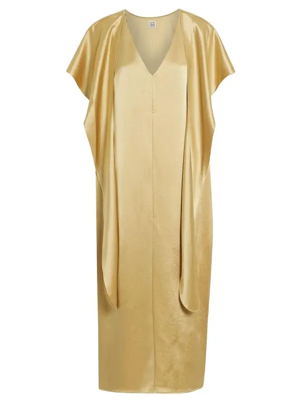 TOTÊME Draped Satin Maxi Dress - Gold