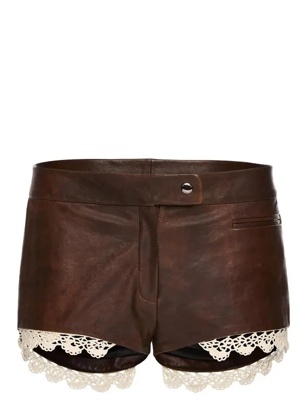 Magda Butrym Lace-trimmed Leather Shorts - Brown