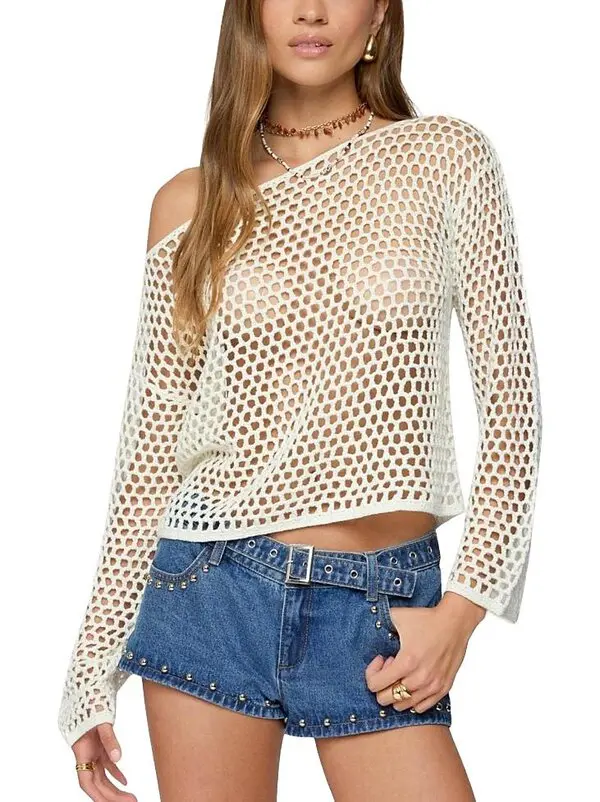 EDIKTED Kalley Off Shoulder Crochet Top - Cream