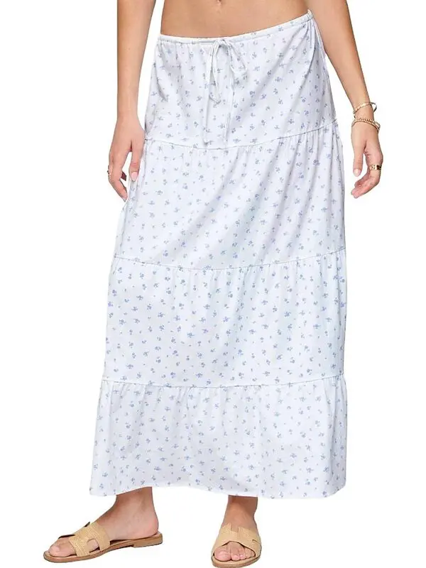EDIKTED Floral Tiered Maxi Skirt - White