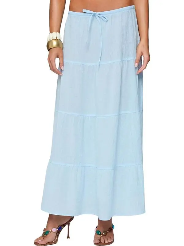 EDIKTED Kaila Cotton Tiered Maxi Skirt - Light-blue