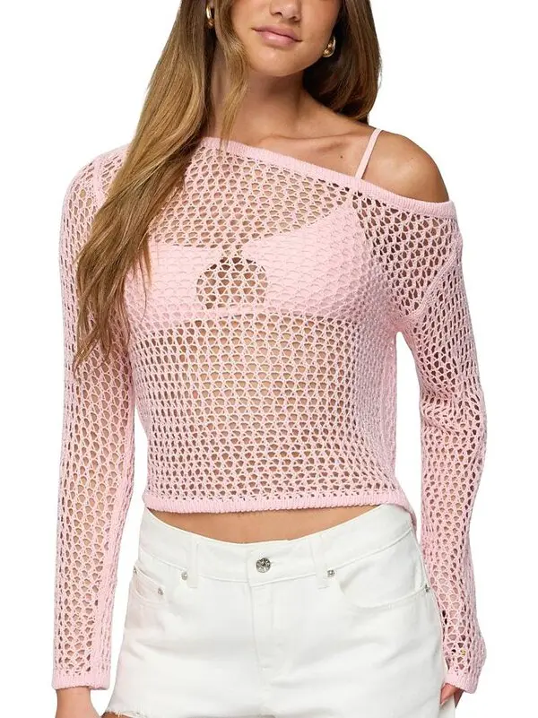 EDIKTED Inara Off Shoulder Crochet Top - Light-pink