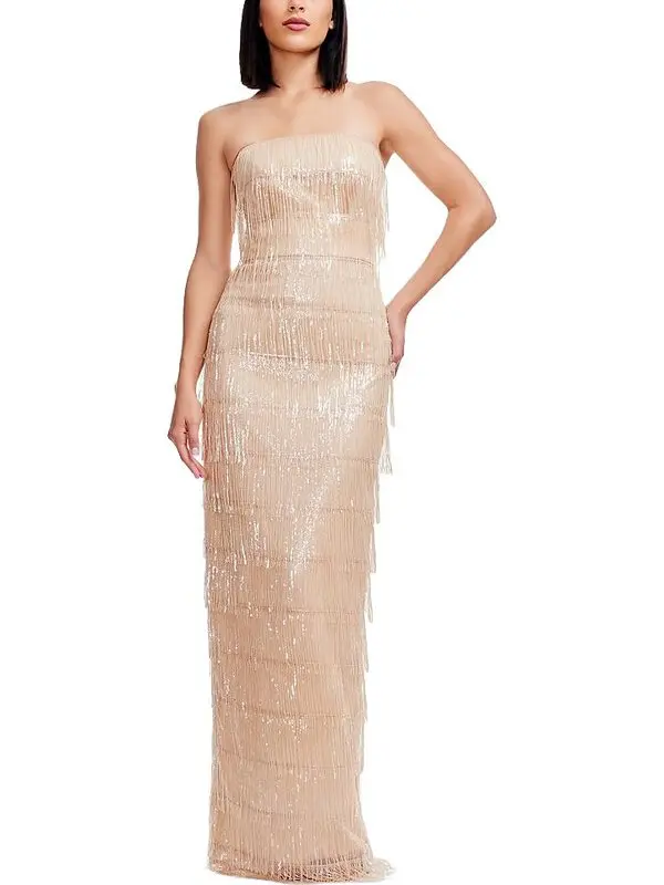 Dress The Population Tanya Beaded Fringe Gown - Champagne