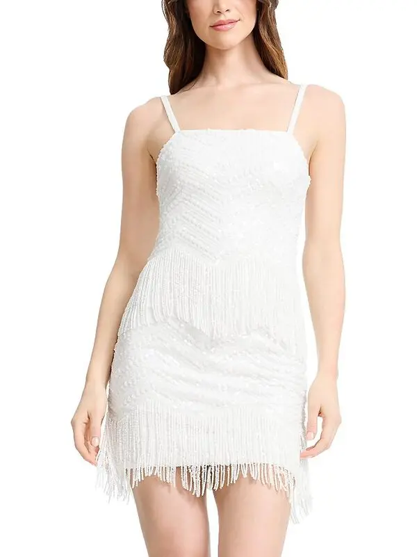 Dress The Population Anya Beaded Fringed Mini Dress - White