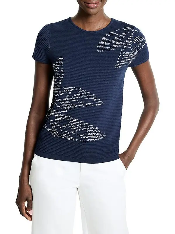 NIC+ZOE Short Sleeve Printed Sweater - Indigo Multi