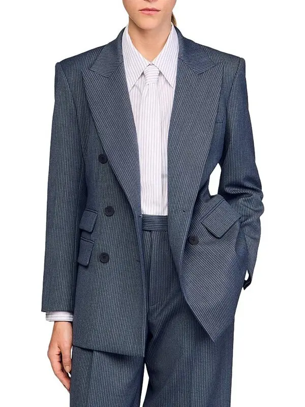 Sandro Striped Tailored Jacket - Blue