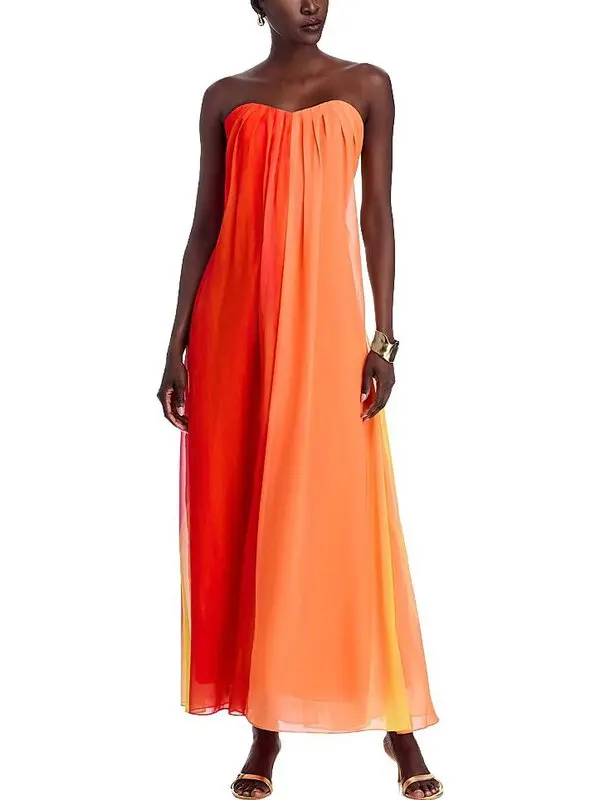 MILLY Strapless Maxi Dress - Coral Multi