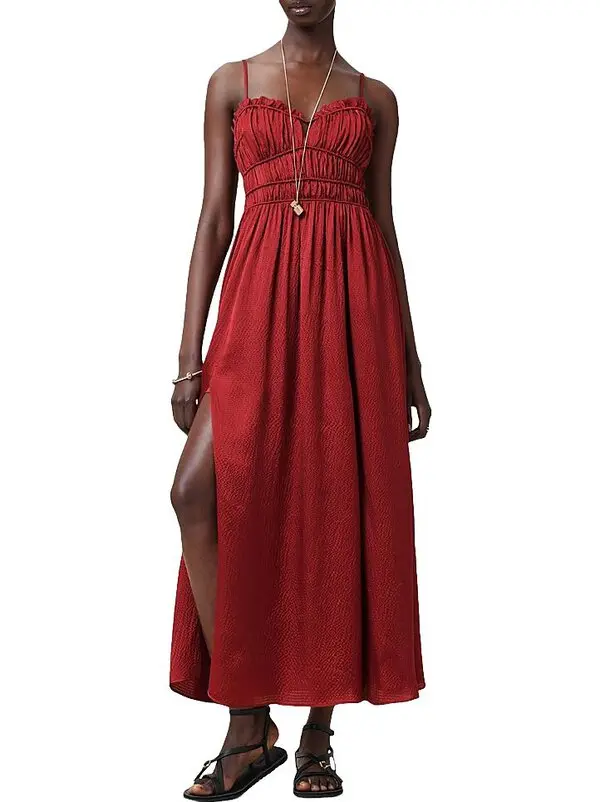 ALLSAINTS Faelyn Picot Trim Maxi Dress - Rosewood Red