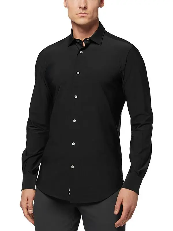 Boggi Milano Slim Fit Stretch Button Front Shirt - Black