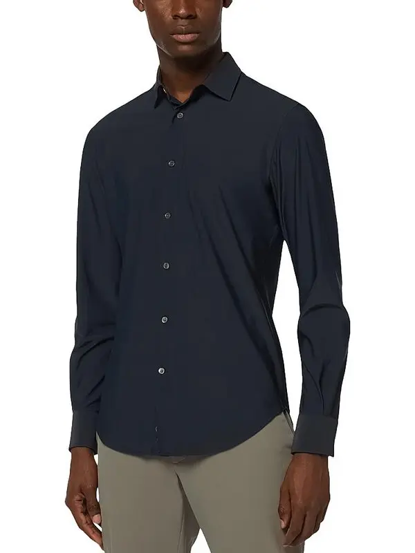 Boggi Milano Slim Fit Stretch Button Front Shirt - Navy Blue