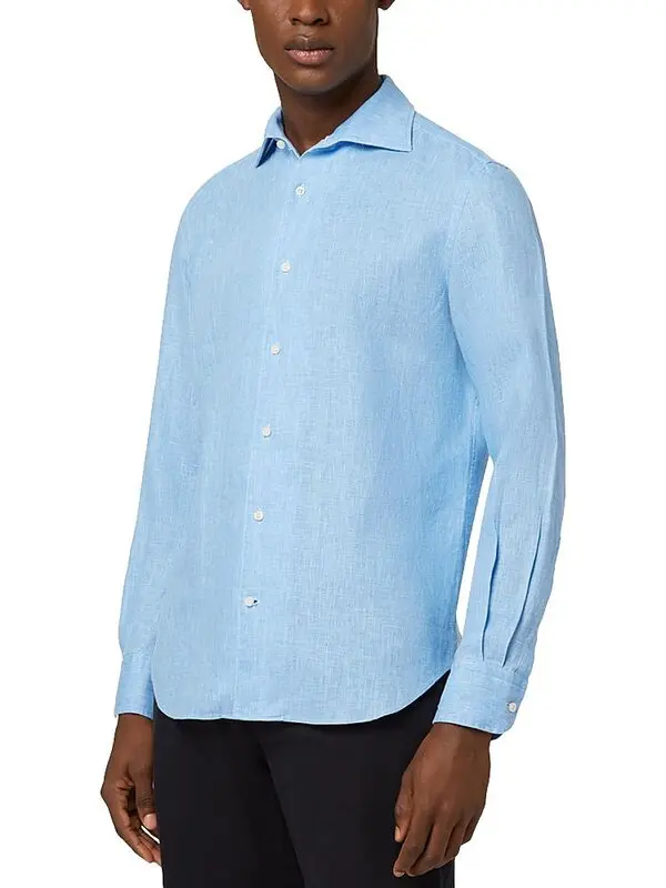 Boggi Milano Button Down Linen Shirt - Light Blue