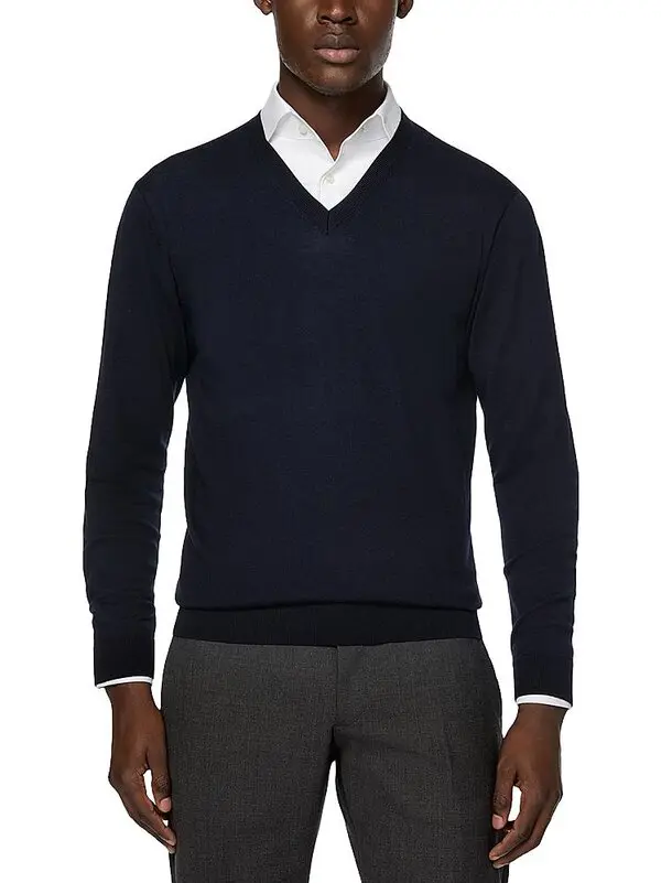 Boggi Milano Merino Wool V-neck Sweater - Navy Blue