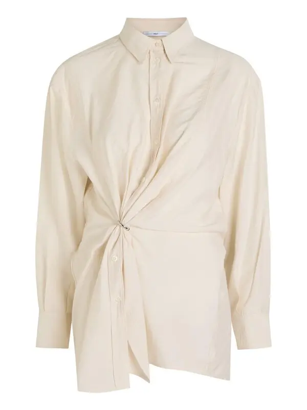 High Ring-embellished Woven Shirt - Beige