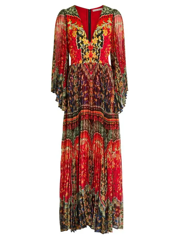 Alice + Olivia Floral-print Pleated Chiffon Maxi Dress - Red
