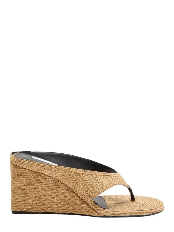 Alaïa Cube 75 Raffia Thong Wedge Mules - Beige