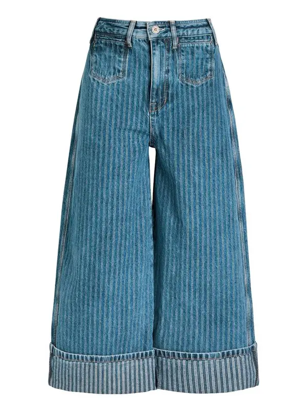Free People Brette Striped Cropped Wide-leg Jeans - Blue