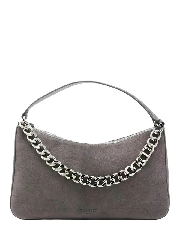 TWINSET Liliane Chain-embellished Suede Shoulder Bag - Grey