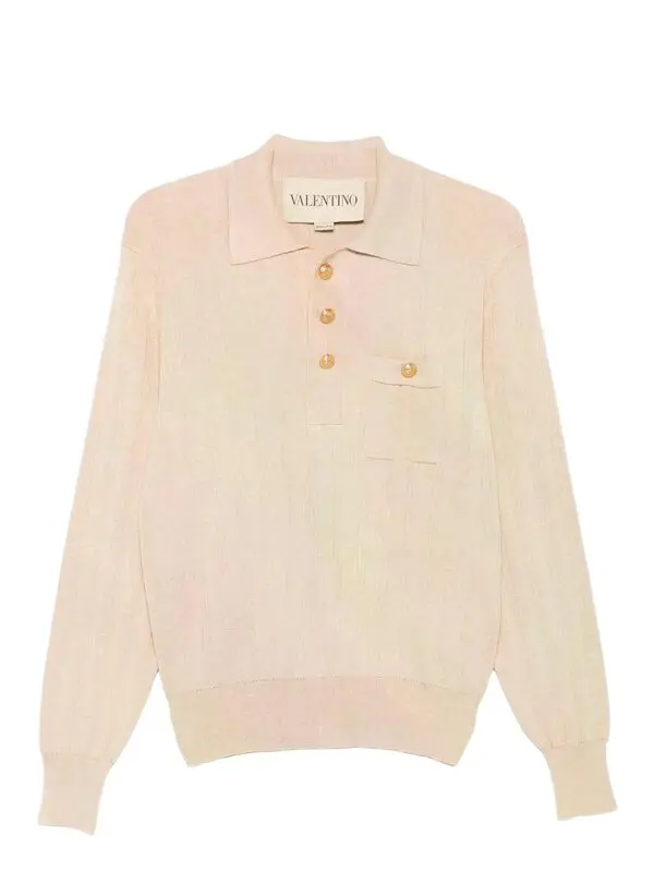 Valentino Garavani Long-sleeved Ribbed Cotton Polo Shirt - Neutrals