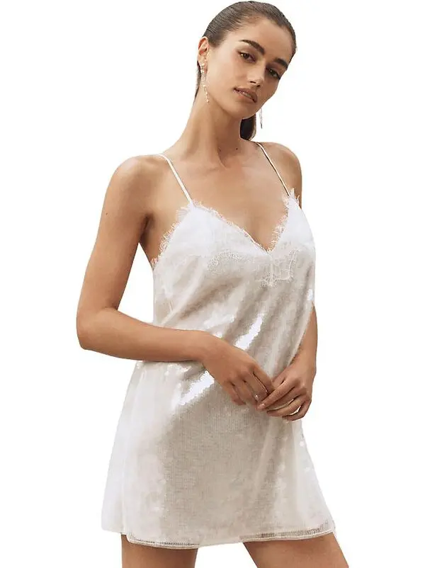 Retrofete Sequin Lace V-neck Mini Slip Dress - Ivory