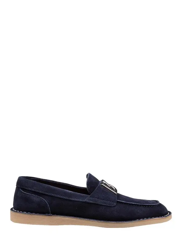 Dolce & Gabbana Suede Loafer With Dg Logo - Blue