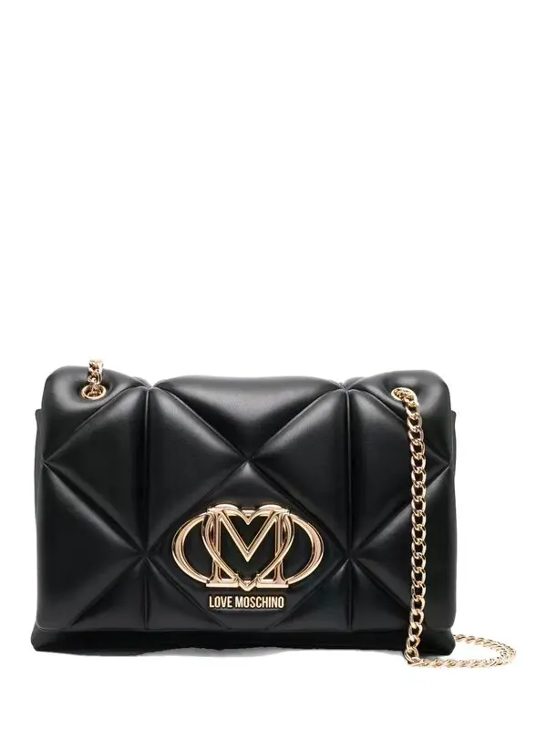 Moschino Quilted Shoulder Bag With Logo Plaque - Black