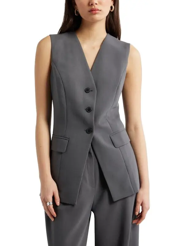 OPEN EDIT The Icon Collarless Vest - Grey Magnet