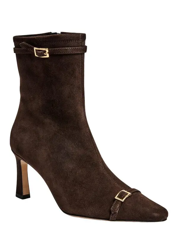 Bruno Magli Addison Belted Leather Booties - Dark Brown Suede