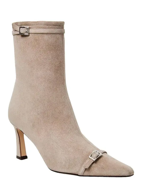 Bruno Magli Addison Belted Leather Booties - Taupe Suede