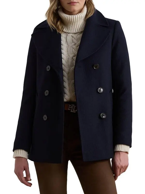 Ralph Lauren Wool Blend Twill Pea Coat - Regal Navy